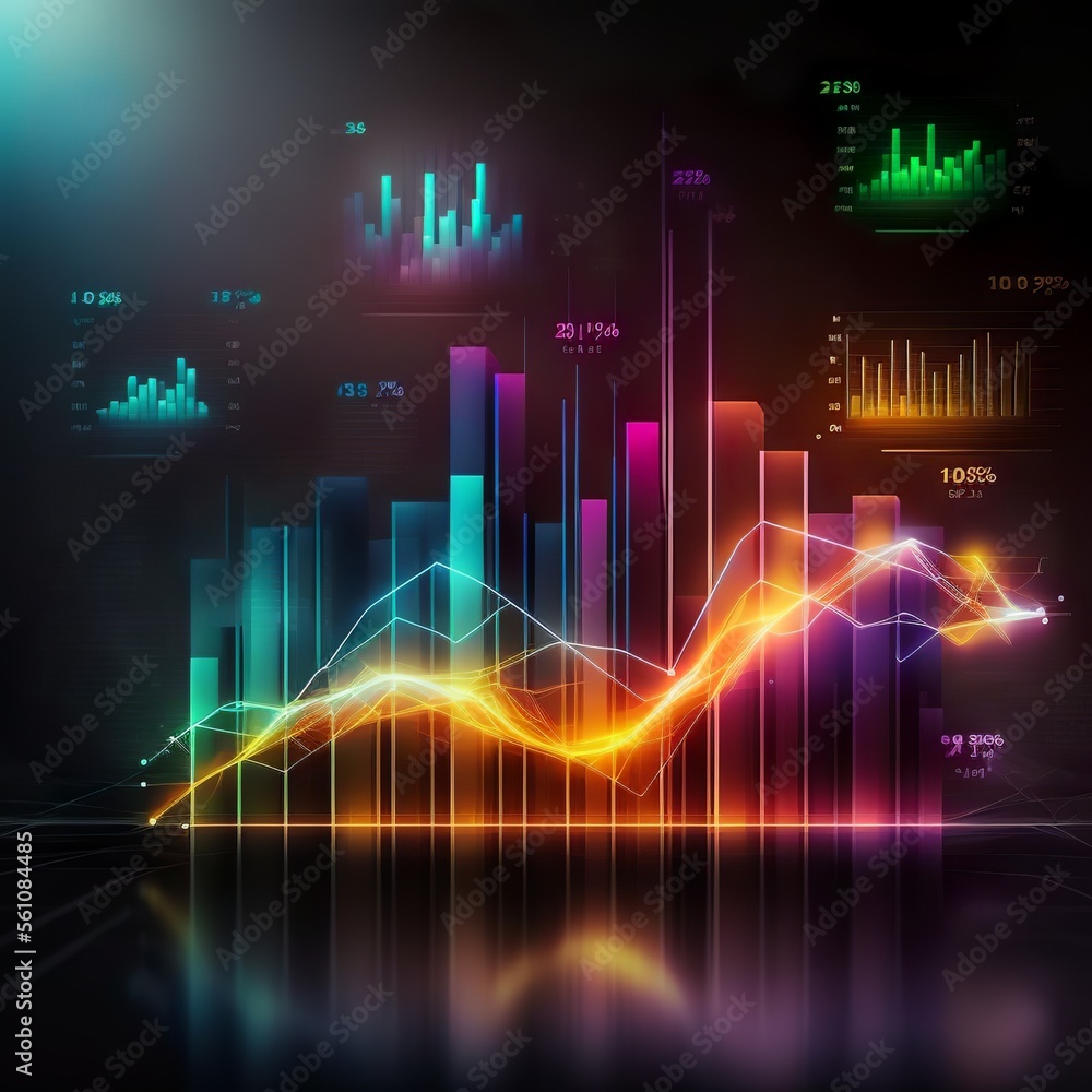 3d stock exchange rate chart color holographic illustration electic ...