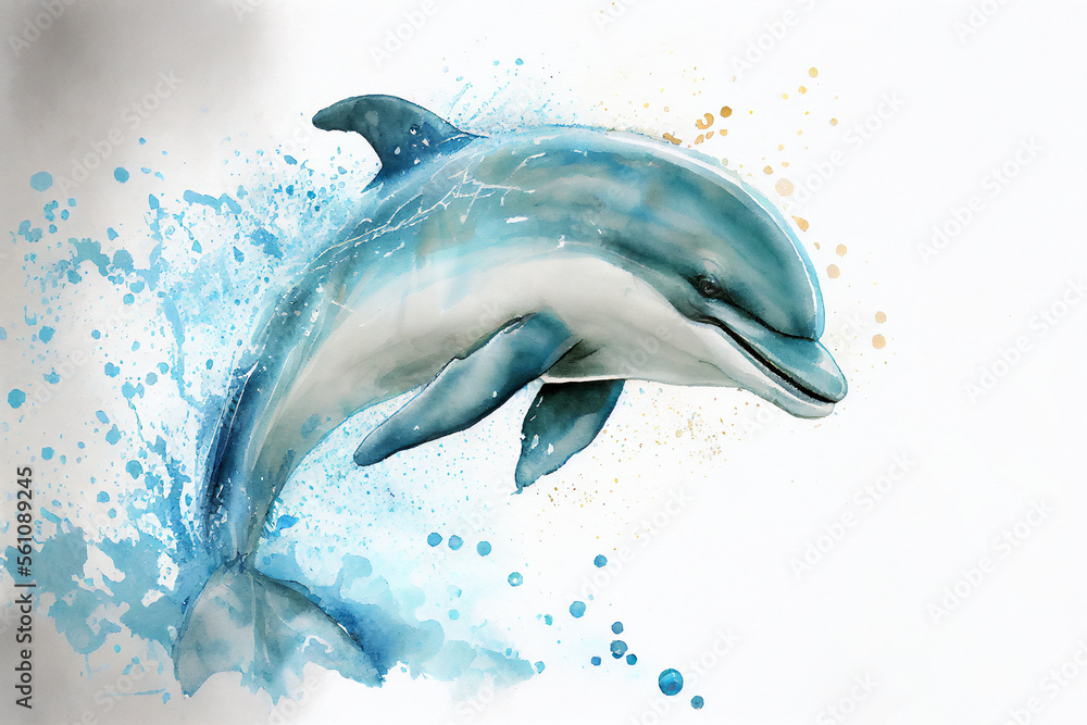 Dolphin watercolour sketch of the marine animal leaping and jumping ...