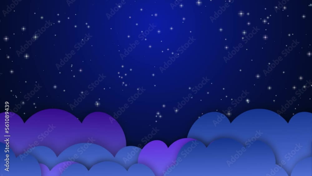 White Blinking Stars Moving With Cloud Cartoon Animation Background ...