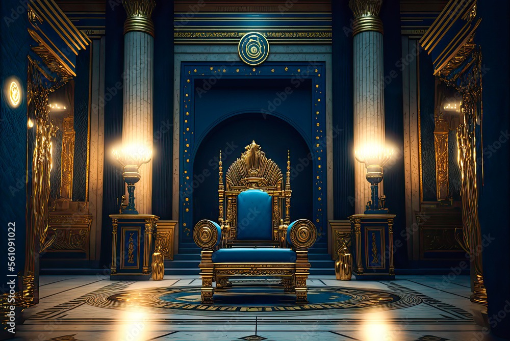 Throne room, blue and gold, royal. Generative AI Stock Illustration ...