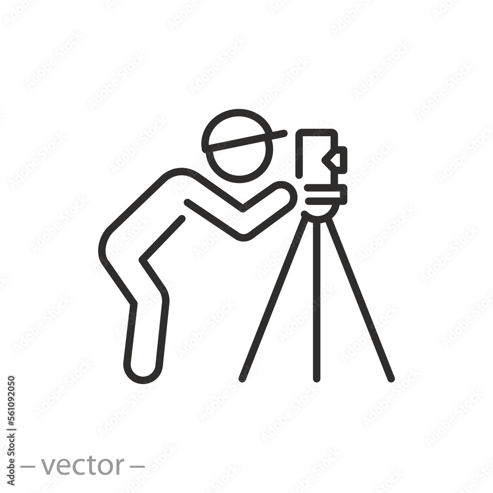 land surveyor icon, measure with alignment laser tripod, engineering ...