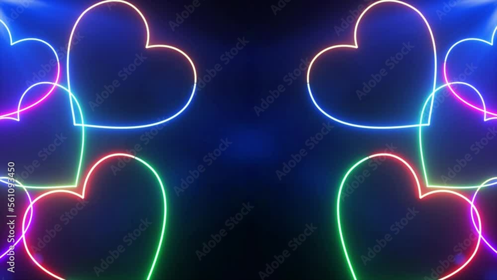 Glowing Heart Shape Neon Animation On Black Background. Neon Heart ...