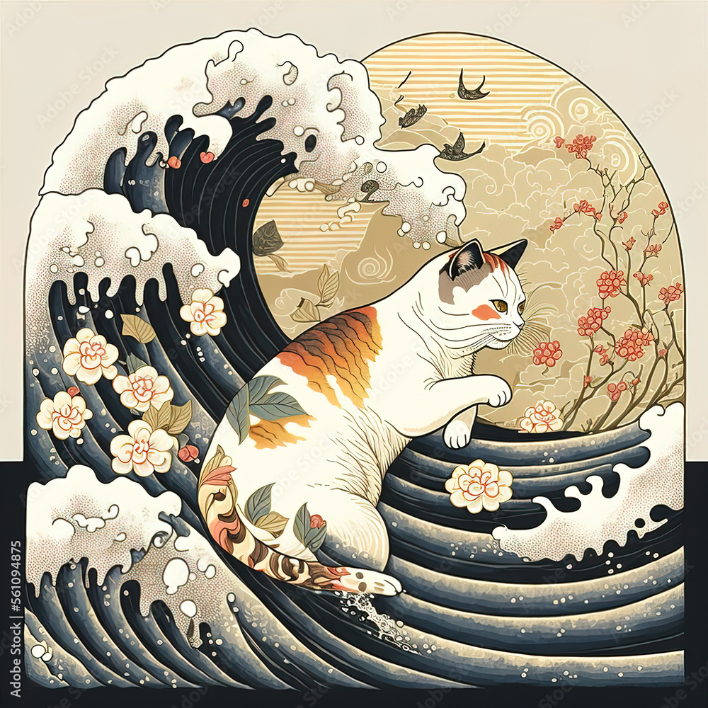 Ancient cat style, mythical creature, japanese mythology, illustration ...