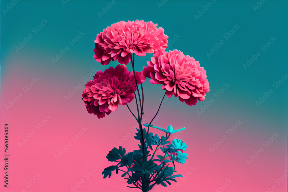 Single Flower Neon Vaporwave - Pink blue teal solid background Stock ...