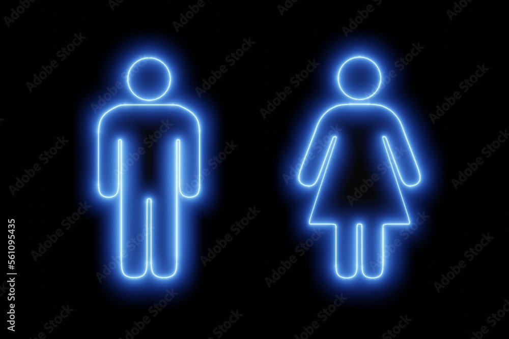neon glowing blue toilet signs. 3D render Stock Illustration | Adobe Stock