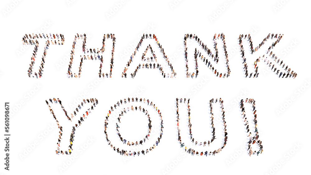 Concept or conceptual large community of people forming THANK YOU ...