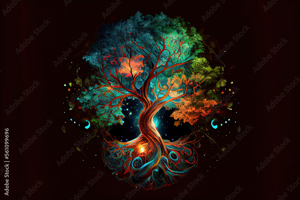 tree of life, on black background digital art, generative ai Stock ...