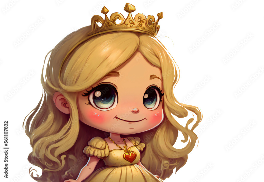ภาพประกอบสต็อก Cute blond princess girl with big eyes in cartoon style ...