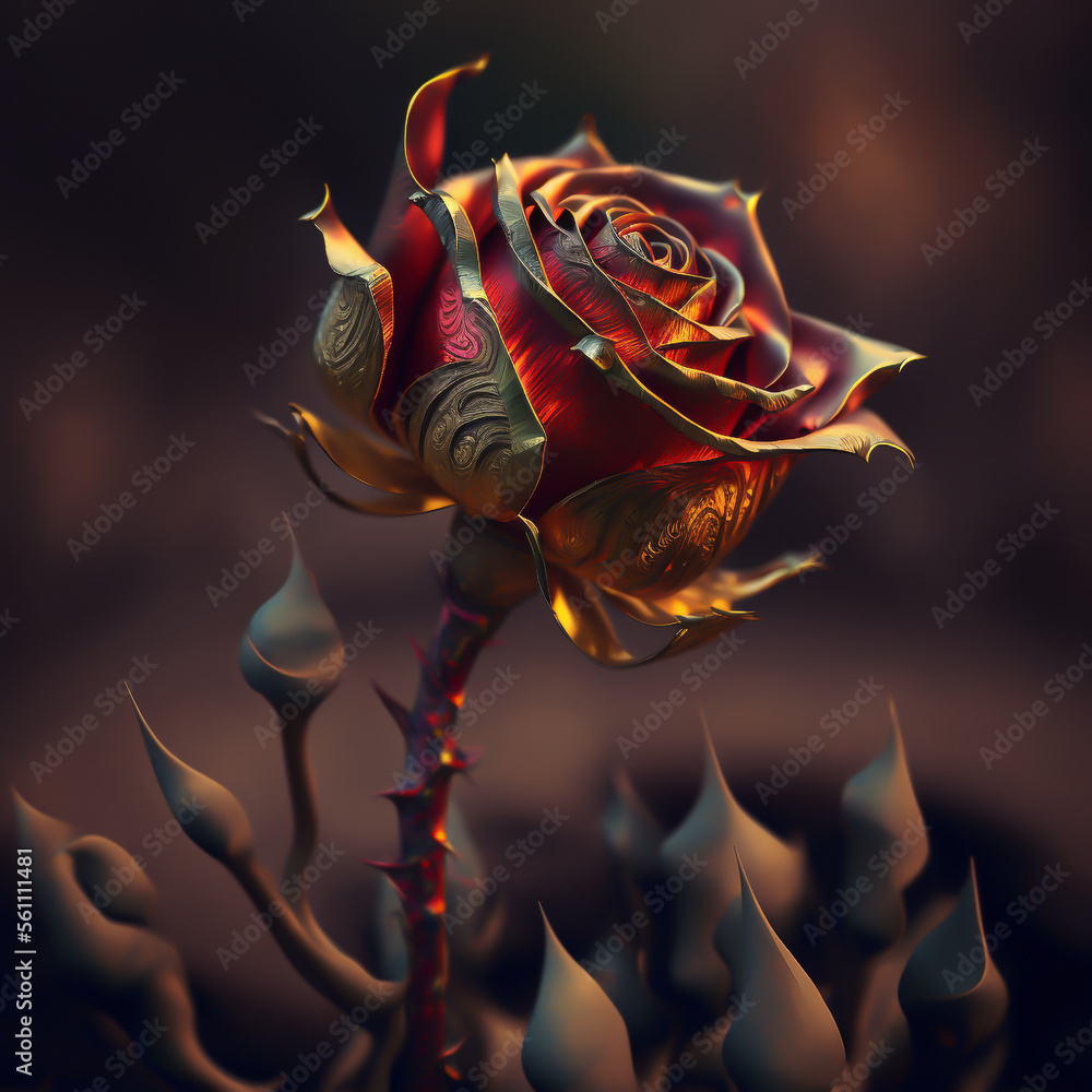 Highly Detailed Metallic Red and Golden Rose. AI Generative Stock ...