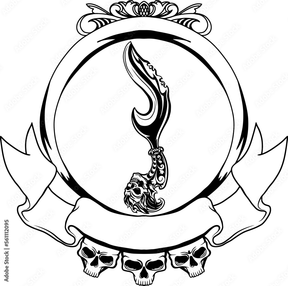 vector kujang with vintage frame lineart design Stock Vector | Adobe Stock