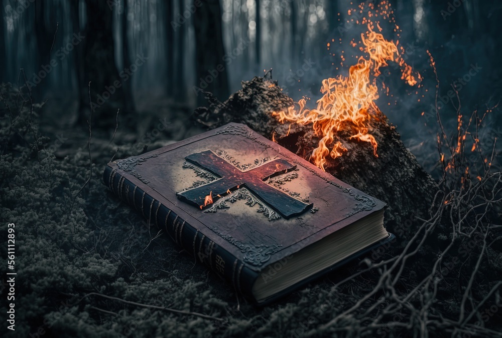 fire flame on holy bible book with nature background, idea for bible ...