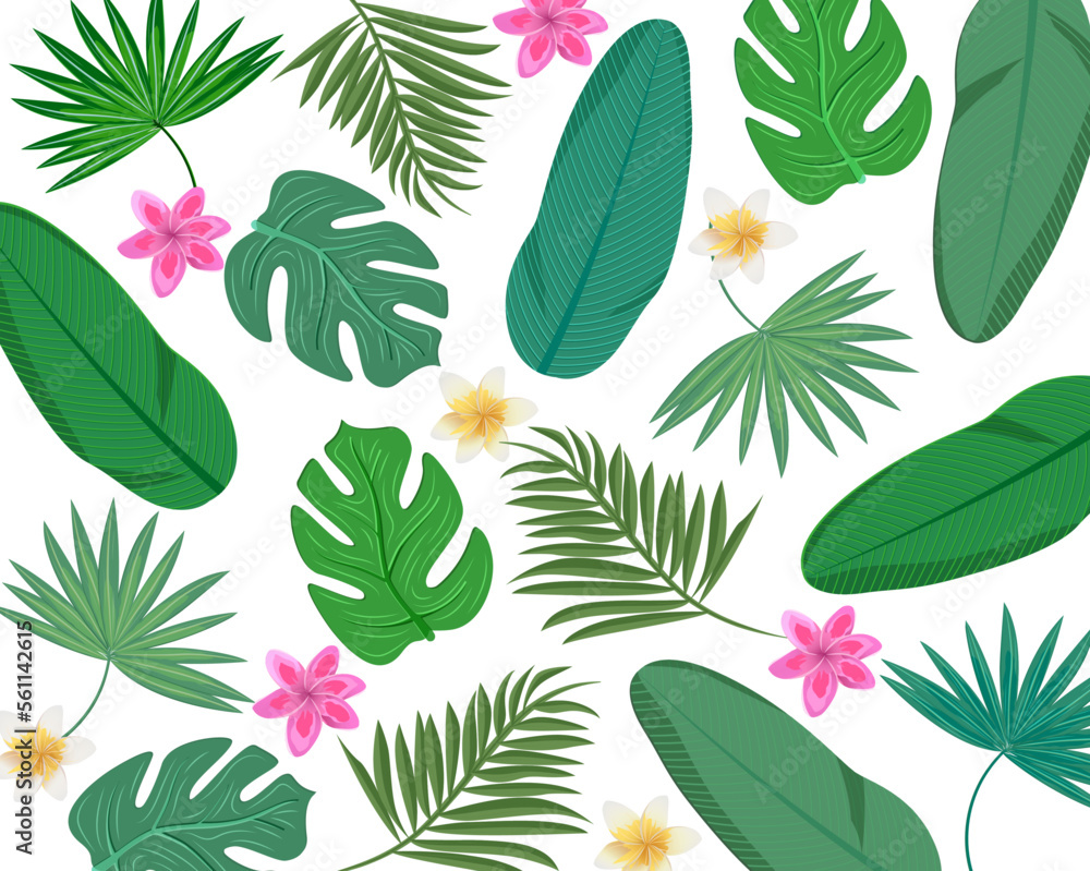 Summer vector design. Tropical season leaves and flowers elements for ...