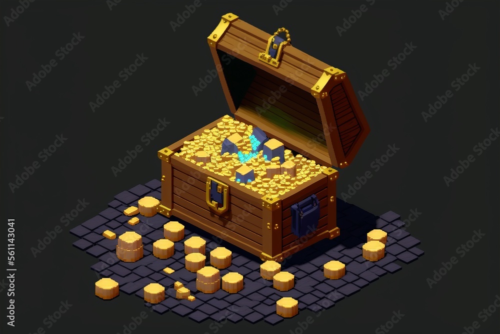 Pirate treasure chest, isometric scene, 16 bit pixel art style. AI ...
