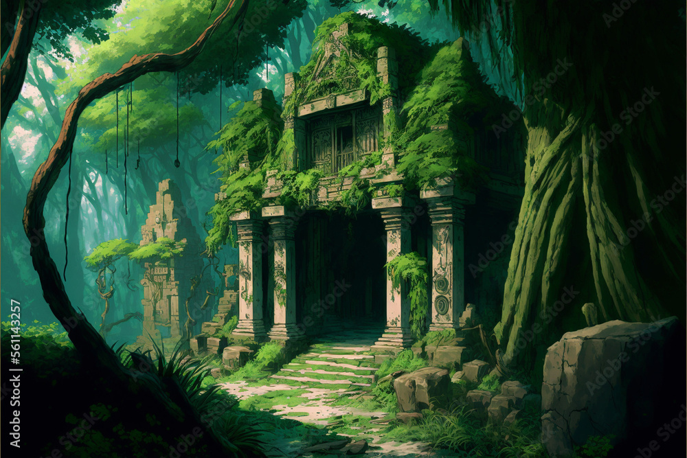 Ancient ruins in the jungle. Superb anime-styled and DnD environment ...