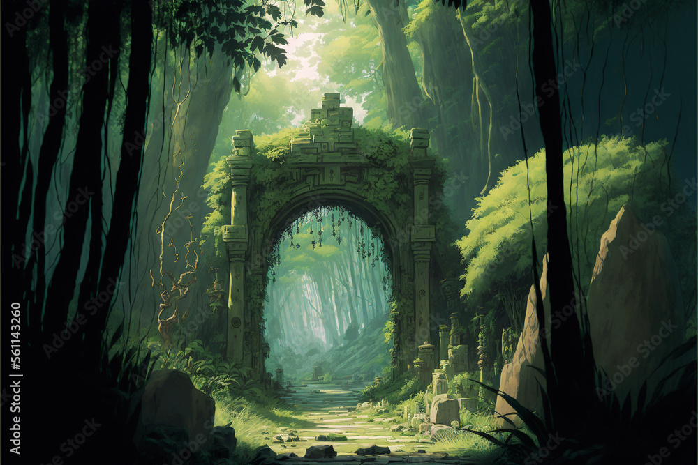 Ancient temple gate. Superb anime-styled and DnD environment Stock ...