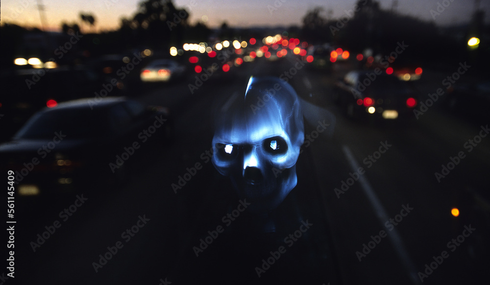 Skeleton reflection in Los Angeles bus window Stock Photo | Adobe Stock