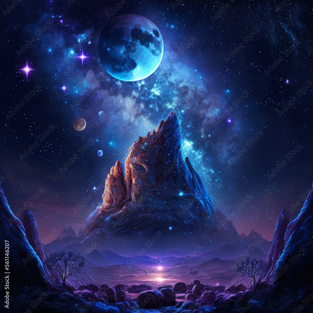 AI-Generated Portrait of Futuristic moon, mountain and planet in a ...