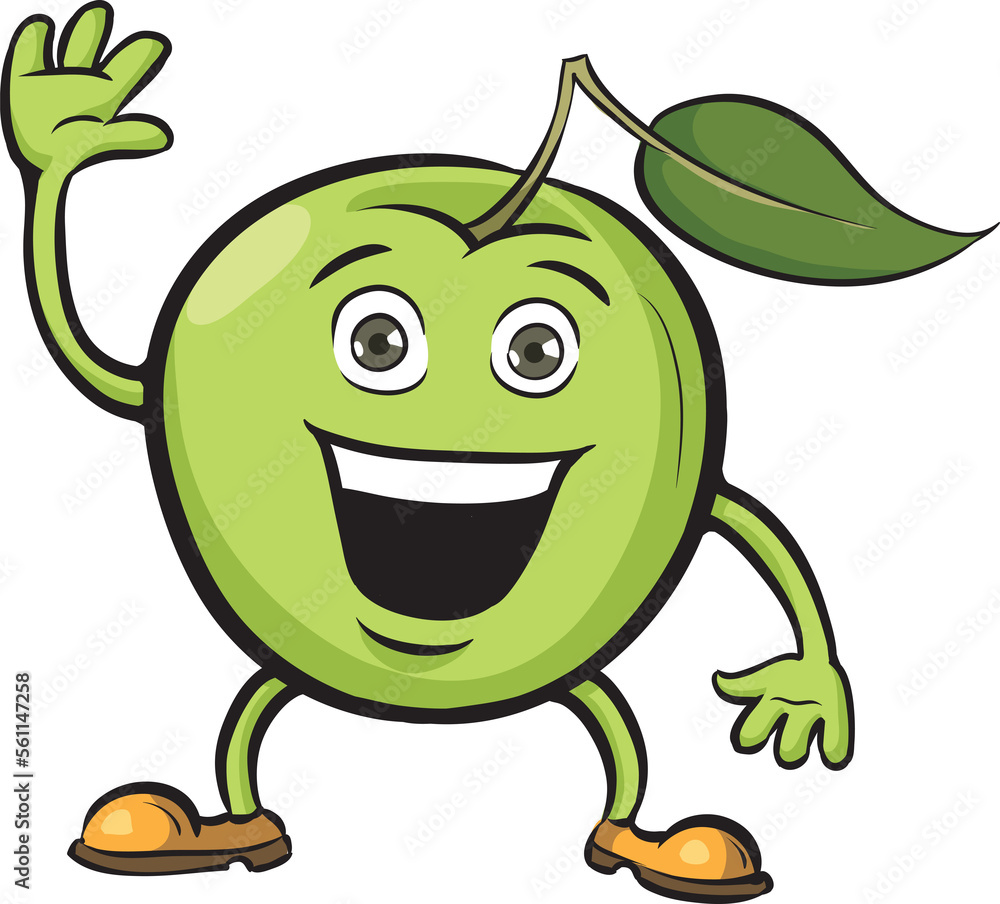 cartoon green apple character waving - PNG image with transparent ...