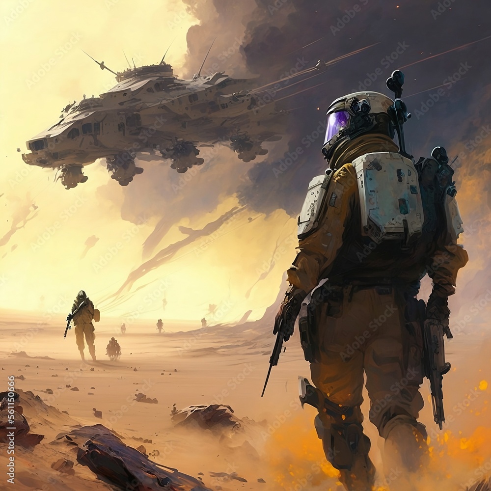 Photo & Art Print Generative AI, military science fiction cover with ...