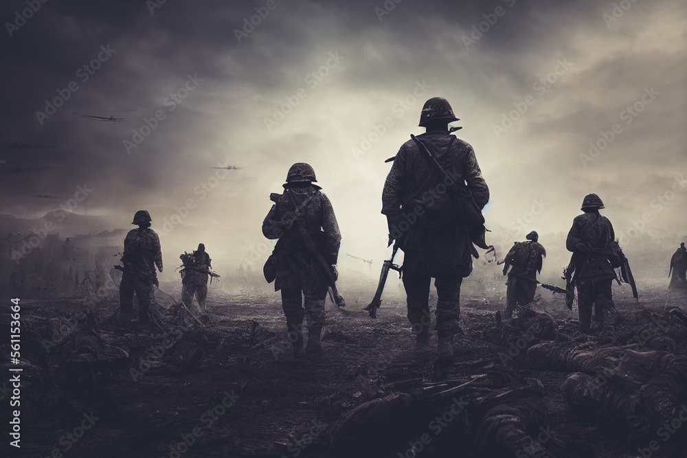 Splendid art of apocalyptic ruined landscape devastated by war ...