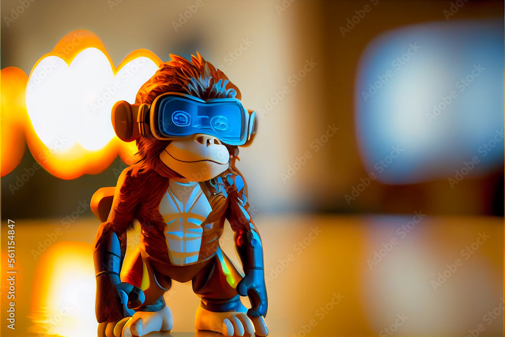 3d monkey character style nft collection with VR goggles immersed in ...