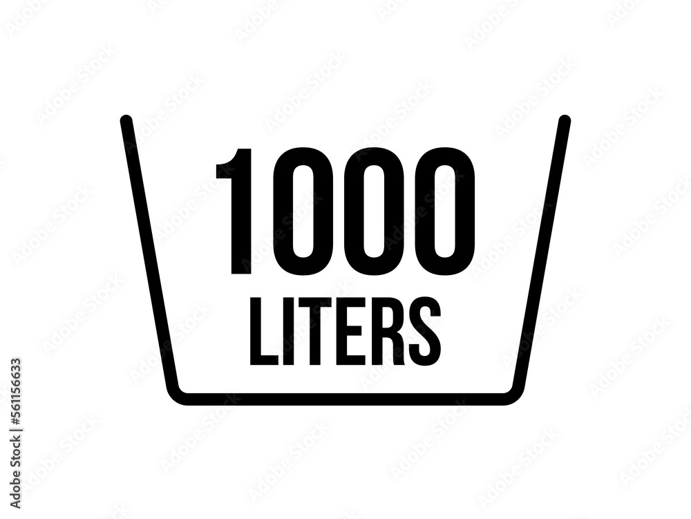 1000 liters icon. Liquid measure vector in liters isolated on white ...