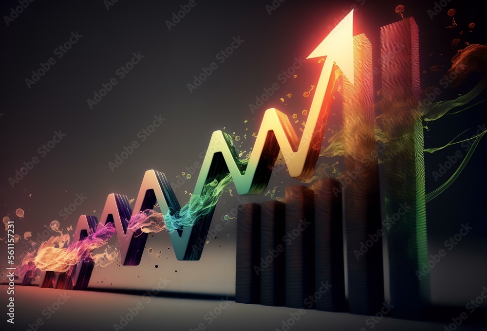 A 3D rendering illustration of a graph showing a steady upward trend ...