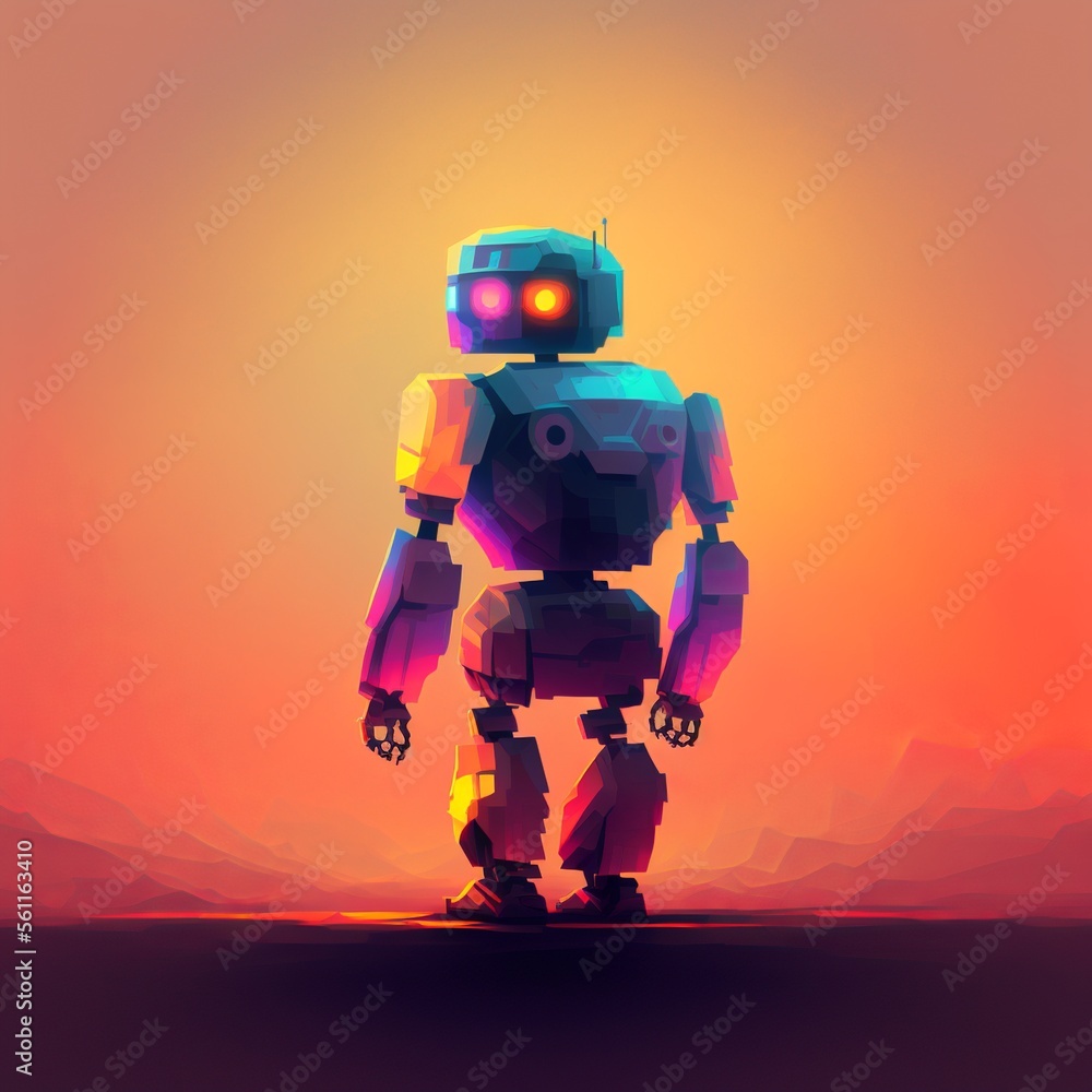 Technological robot minimalist style, gradient background. Digital ...