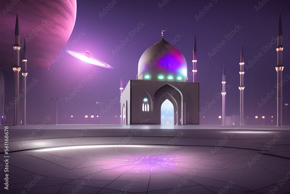 islamic night futuristic mosque, space, nebulae, stars generative ai ...