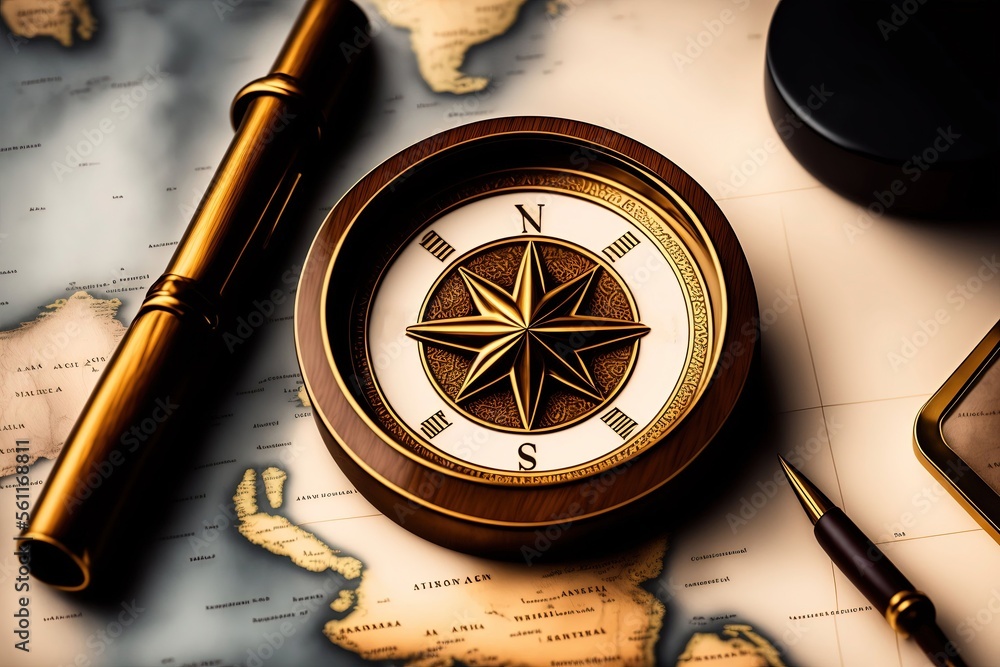 AI-generated illustration of a compass resting on a map. Lexica. Stock ...