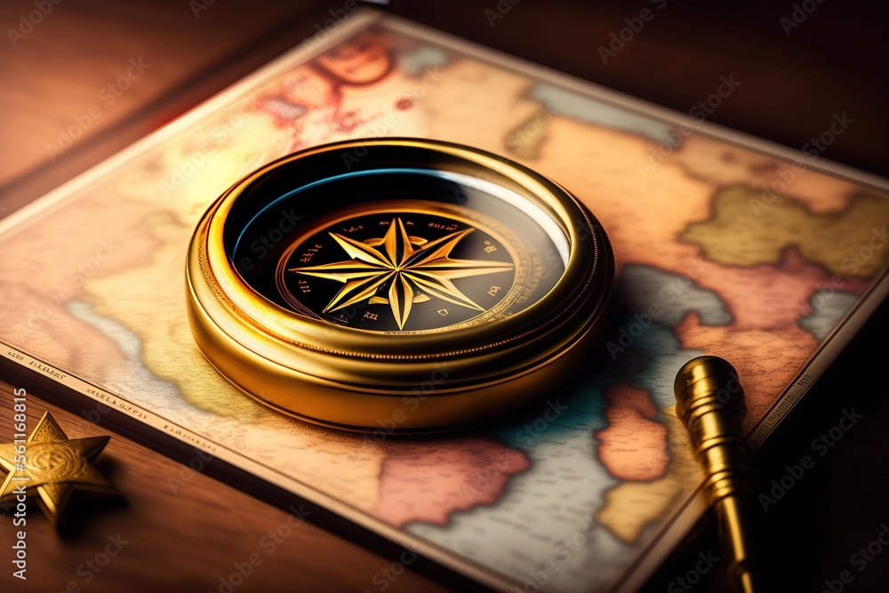AI-generated illustration of a compass resting on a map. Lexica. Stock ...