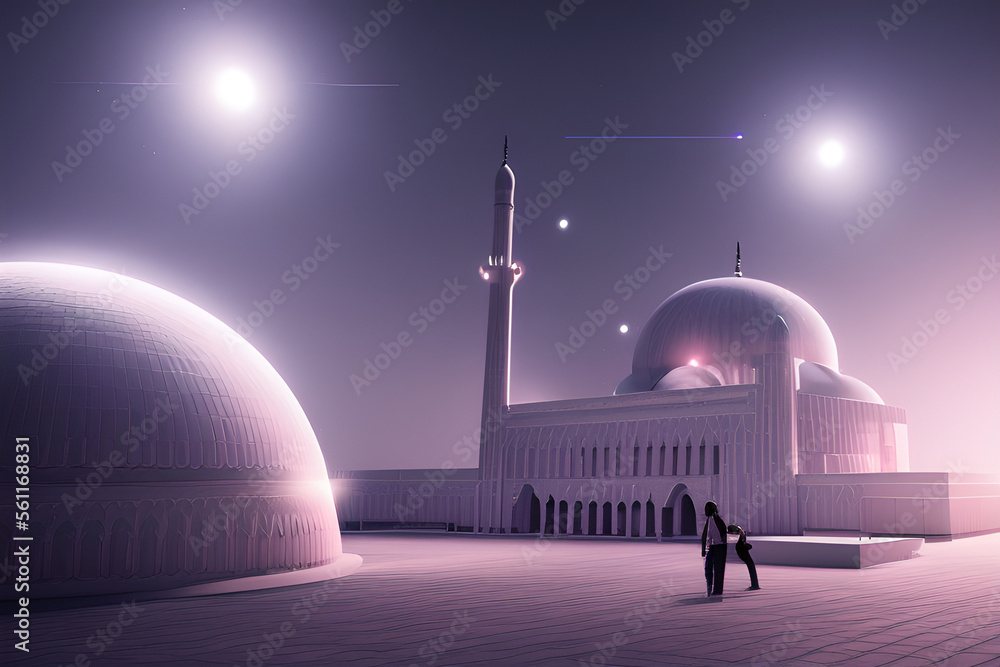 islamic night futuristic mosque, space, nebulae, stars generative ai ...