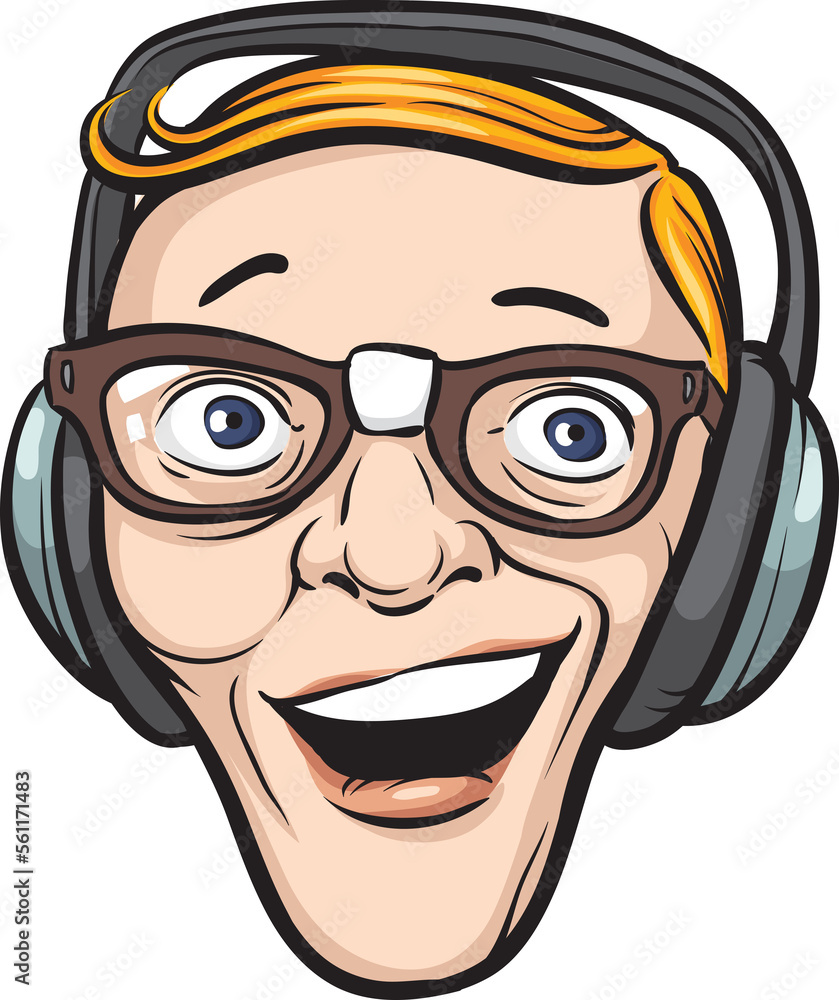 crazy face with headphones on white background - PNG image with ...