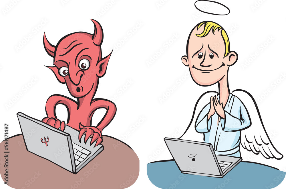 devil and angel with laptop computer - PNG image with transparent ...