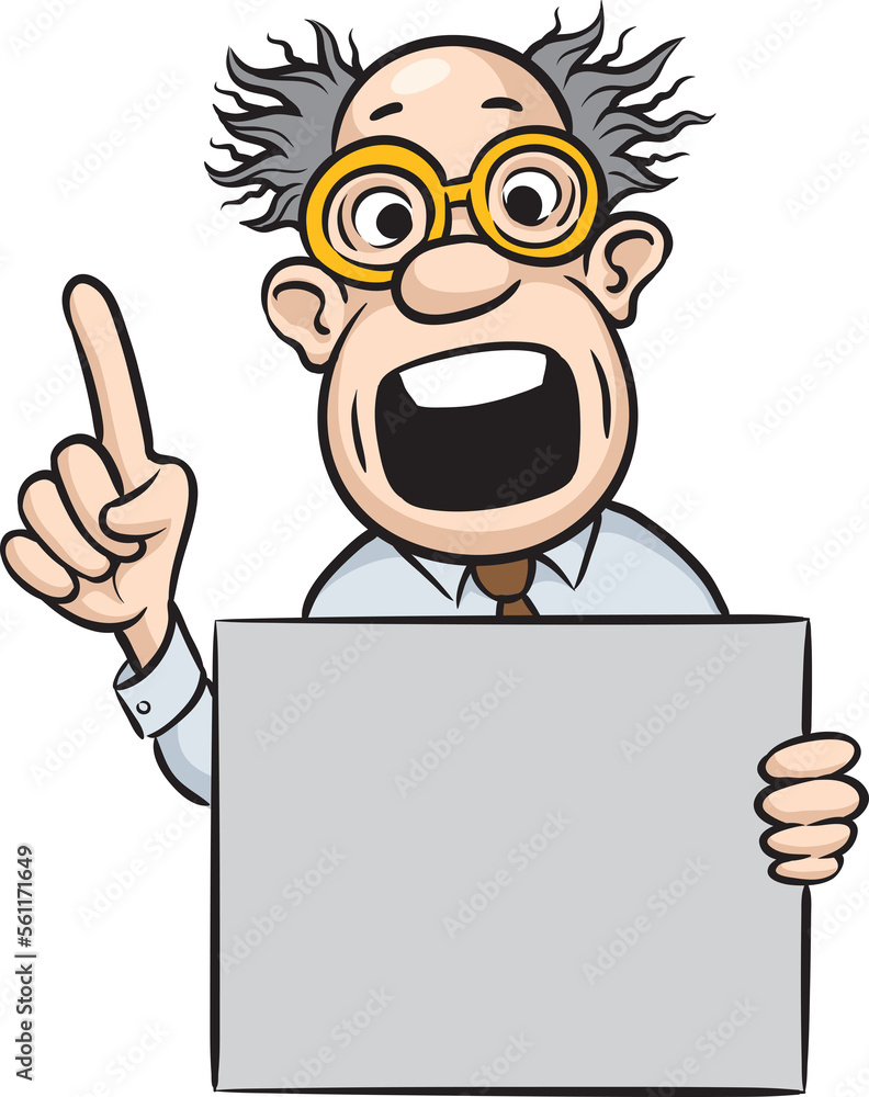mad scientist pointing finger with blank placard - PNG image with ...