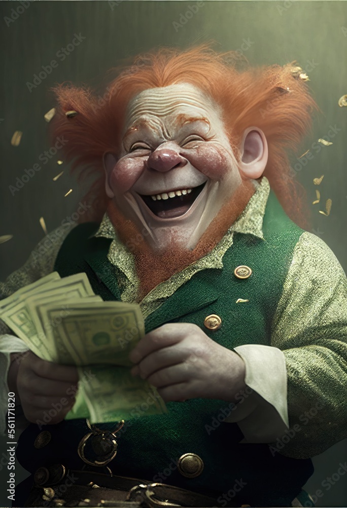 Lucky Laughing Leprechaun with Cash Money, Ai Generated Funny Image of ...