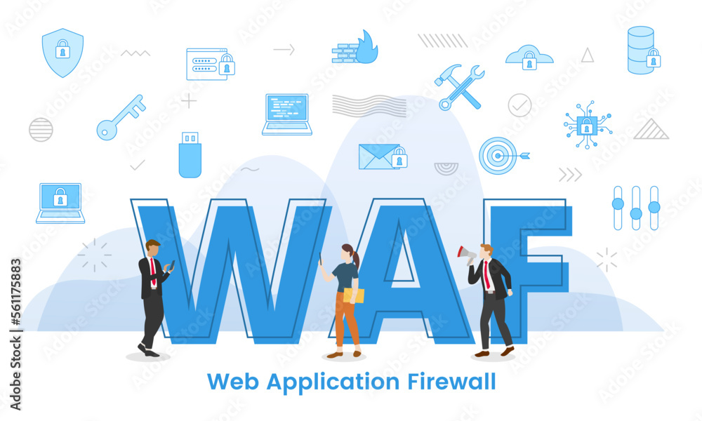 waf web application firewall concept with big words and people ...