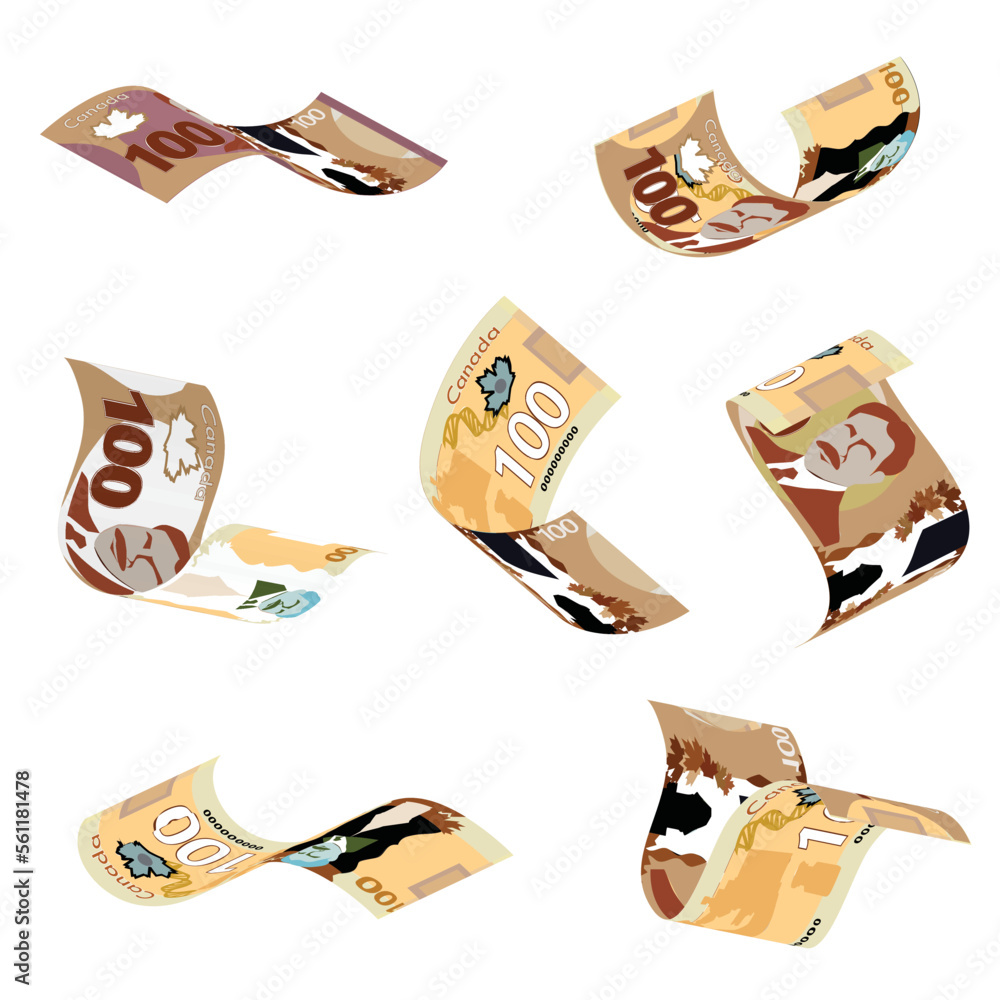 Vector illustration of Canadian dollar notes flying in different angles ...