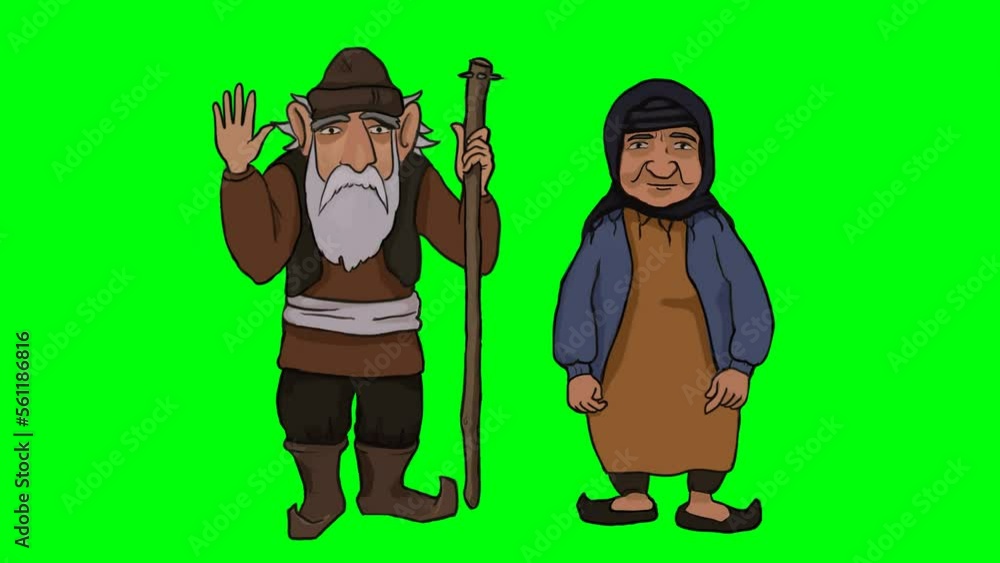 (Green screen animation) 2D cycle of old woman and old man waving hands ...