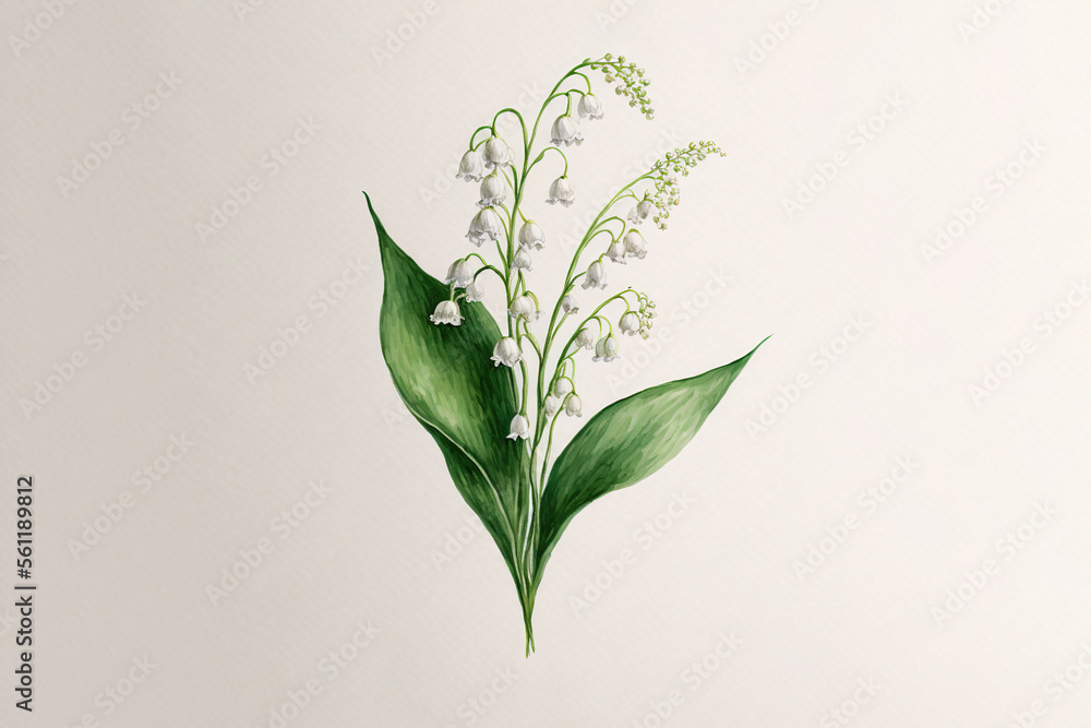 Lily of the valley, Convallaria majalis - Watercolour (Generative Art ...