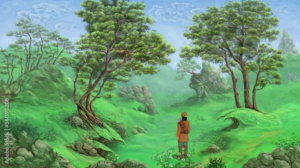 A miniature painting of forest nature in 2D animation. Stock Video ...