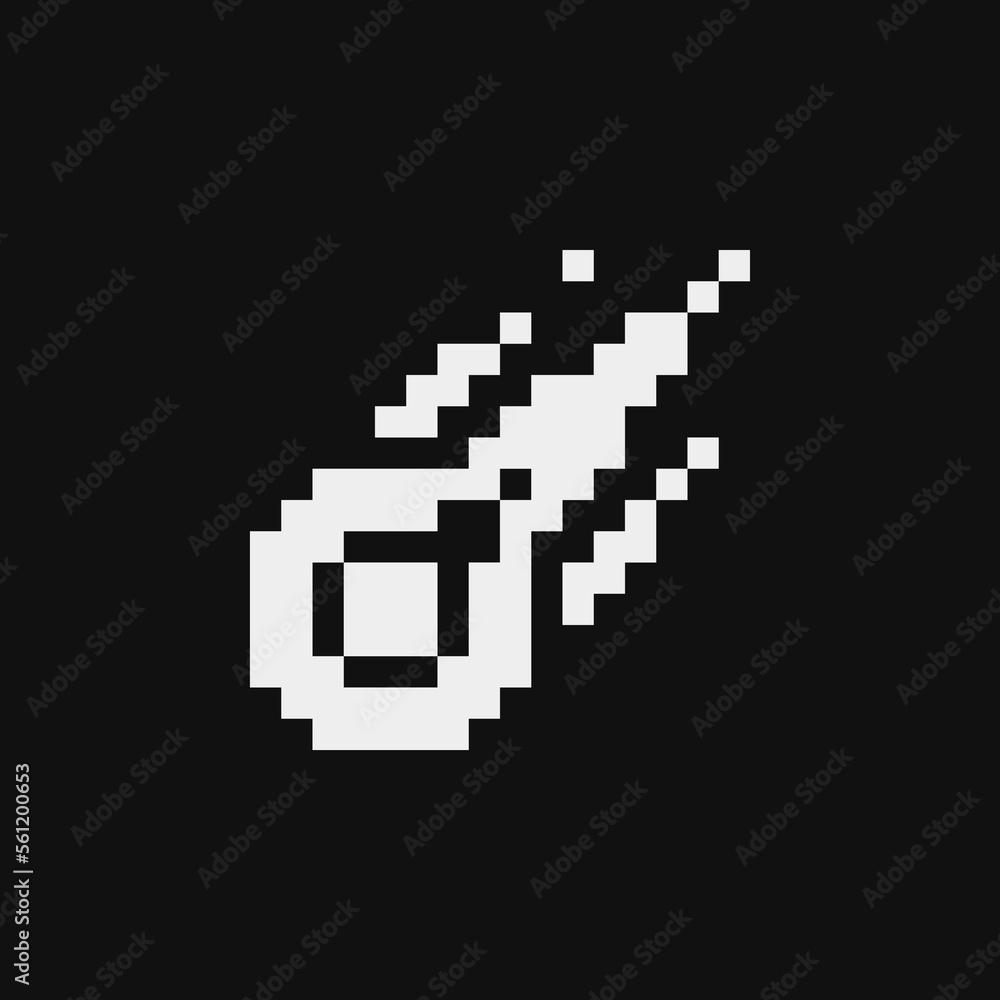 Comet emoji, flame meteorite pixel art icon. Meteor rain fall on planet ...