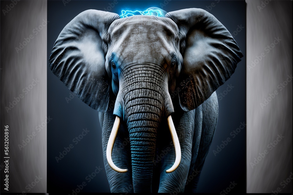 Wild animals with wires and lightning on their bodies, on a black ...