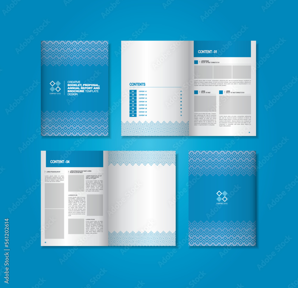 Multi-page design template layout with blue theme color and has 4 pages ...