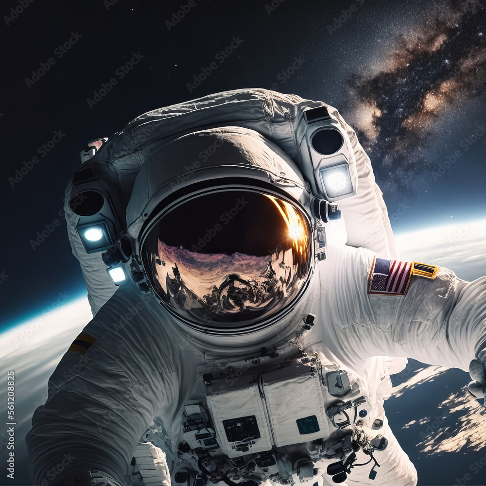 Close up of an astronaut floating in outer space. Generative ai Stock Illustration | Adobe Stock