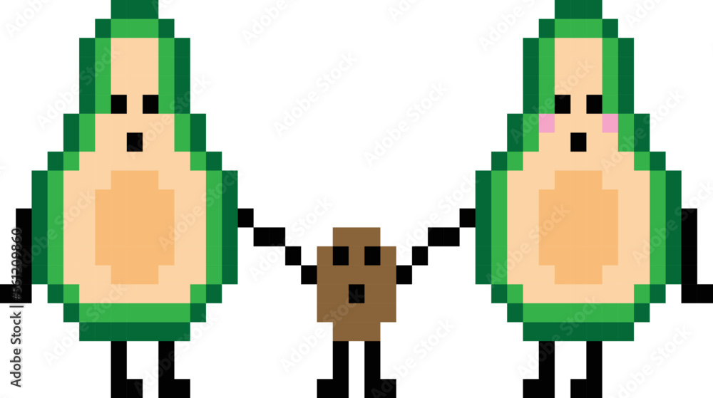 Avocado family pixel art vector image Stock Vector | Adobe Stock