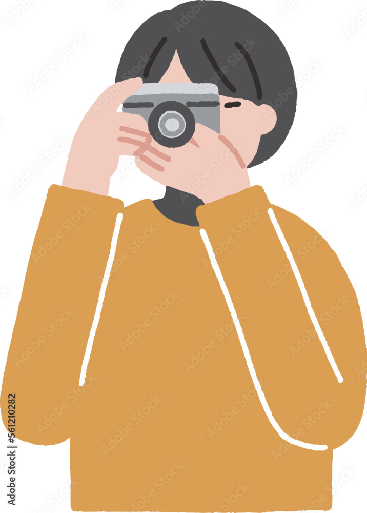 カメラを構えて写真を撮る女性のイラスト素材 Stock Vector | Adobe Stock
