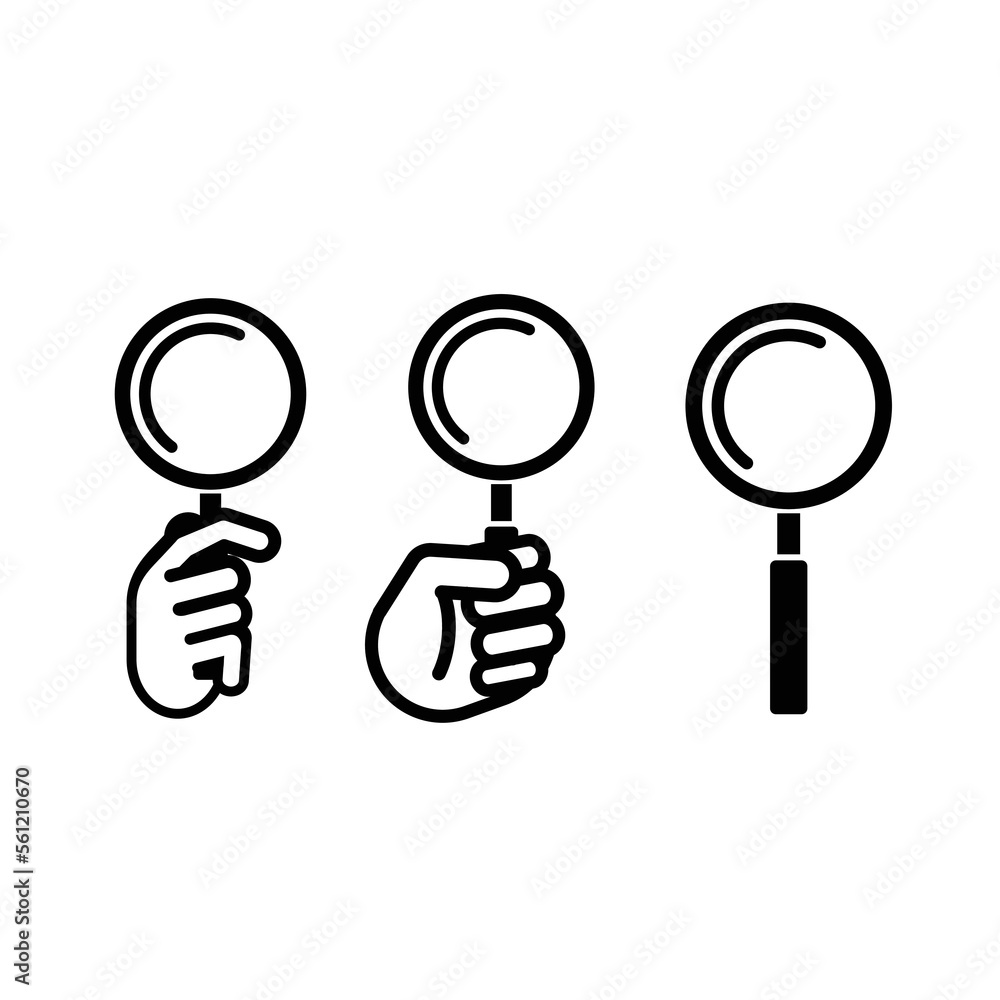 Simple magnifying glass and human hands holding magnifying glass icon ...