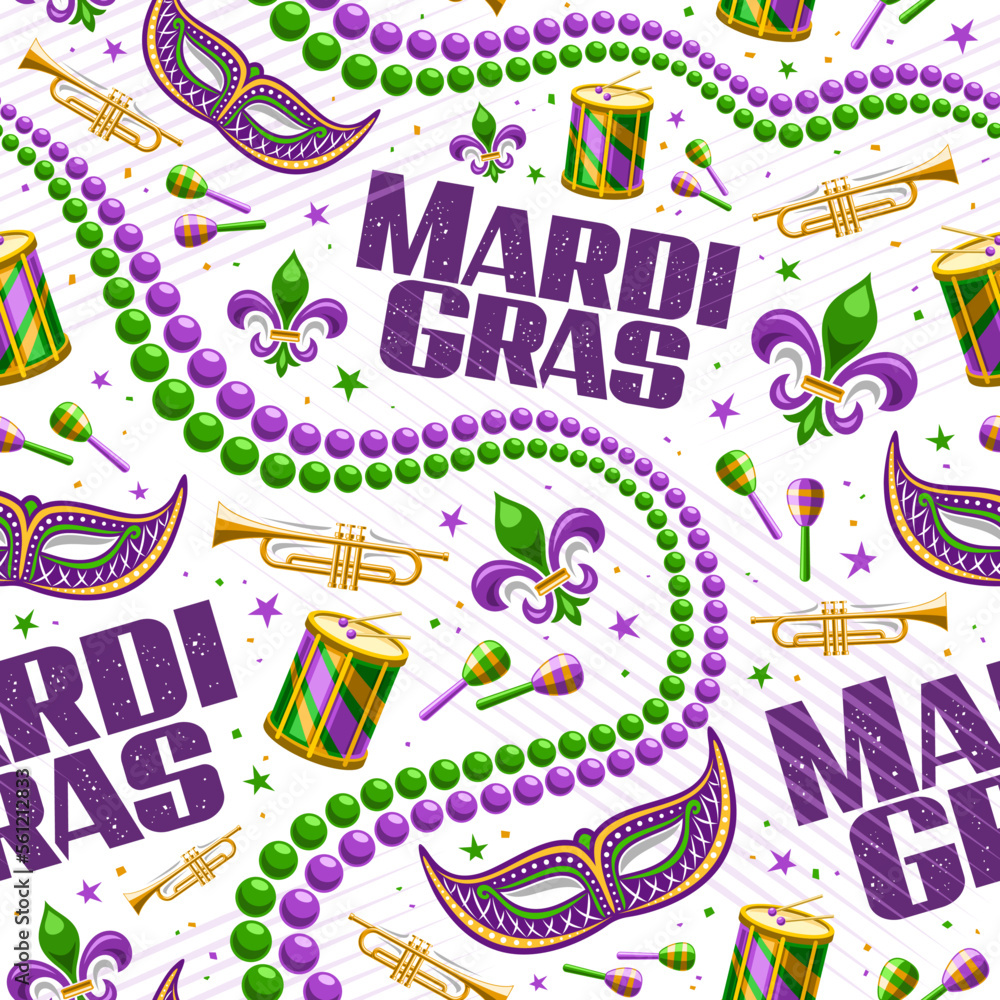 Vector Mardi Gras seamless pattern, repeat background with ...