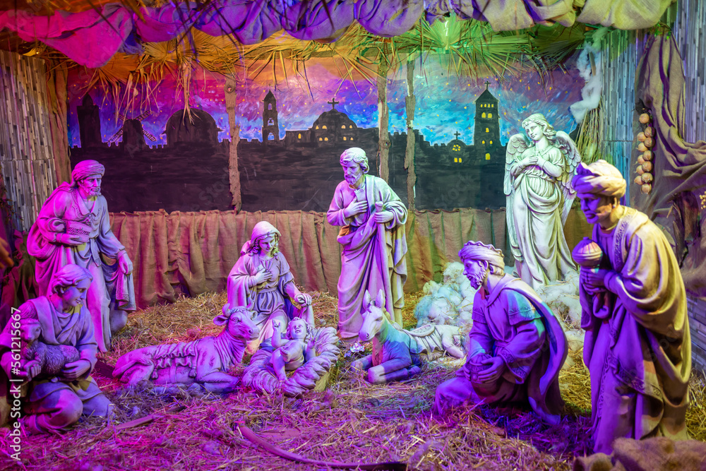 HAIFA, ISRAEL - DECEMBER 11, 2022: Christmas nativity scene in the ...